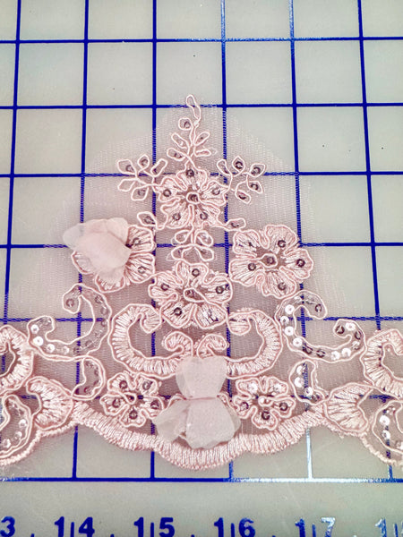 Lace Trim - Corded Sequined Embroidered 3D Rose Pink Border Trim – Tutu.com