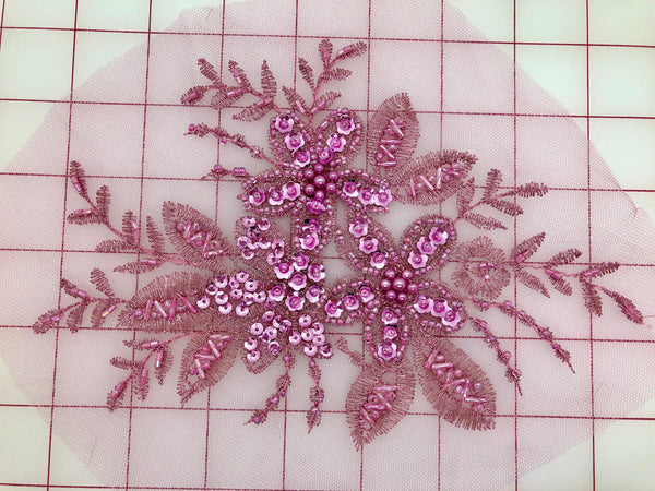 Applique - Sequined and Beaded Lace Flower Pairs Dusty Rose – Tutu.com