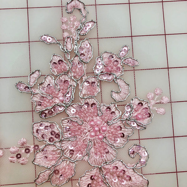 Applique - Beaded and Sequined Pink and Silver-Corded Motif Pairs ...