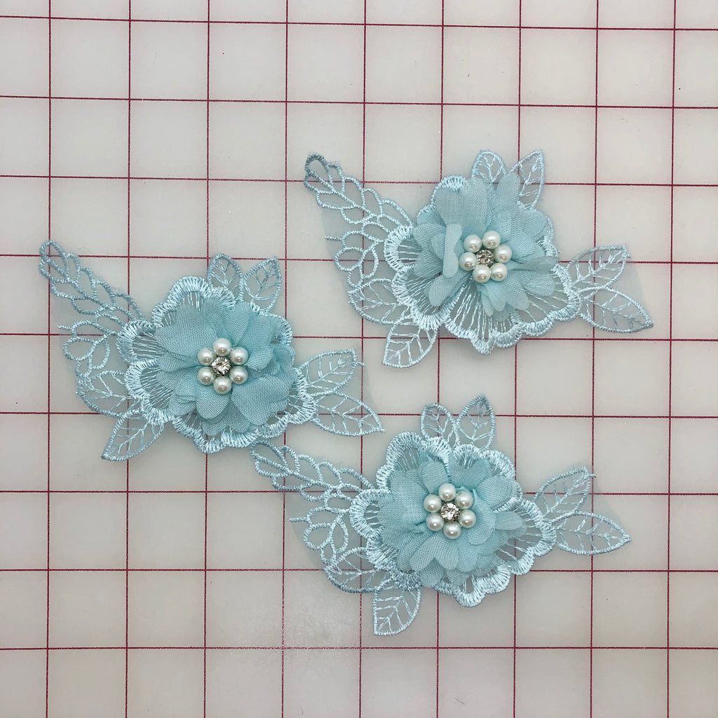 Applique - Light Blue 3D Lace Flower Motifs – Tutu.com