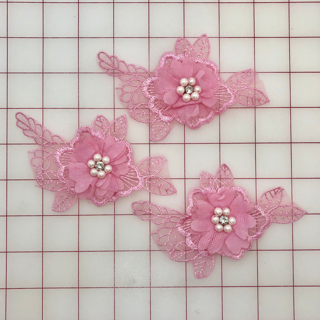 Applique - Rose Pink 3D Lace Flower Motifs – Tutu.com